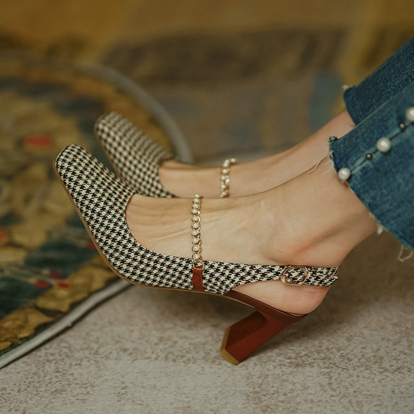 Elegant Summer Style Women Pearl Design Square Toe Pumps Shoes ...