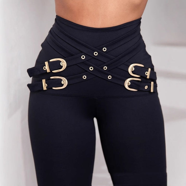 High Waist Cross Line Design Skinny Pants – 4Colordress